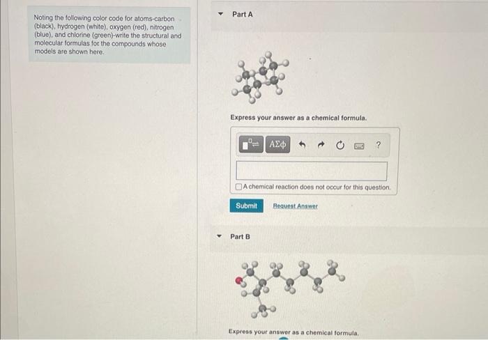 Solved Noting the following color code for atoms-carbon Part | Chegg.com