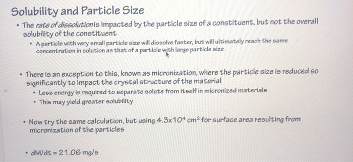 Solved Solubility and Particle Size Example • Calculate the | Chegg.com