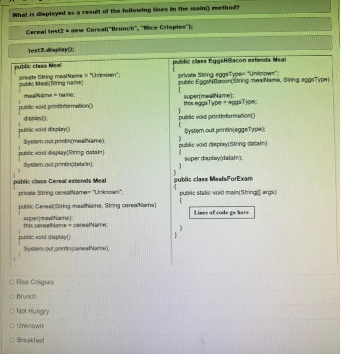 Solved public class Meal private String mealName = | Chegg.com Solved public class Meal private String mealName = | Chegg.com