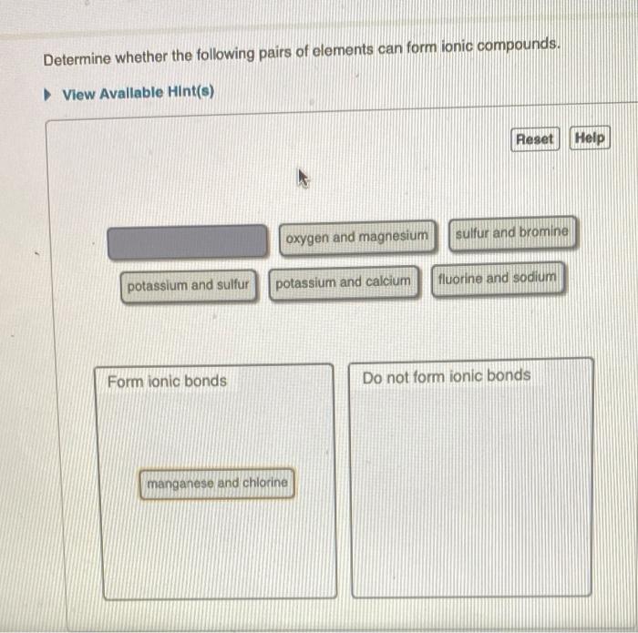Solved Determine whether the following pairs of elements can | Chegg.com