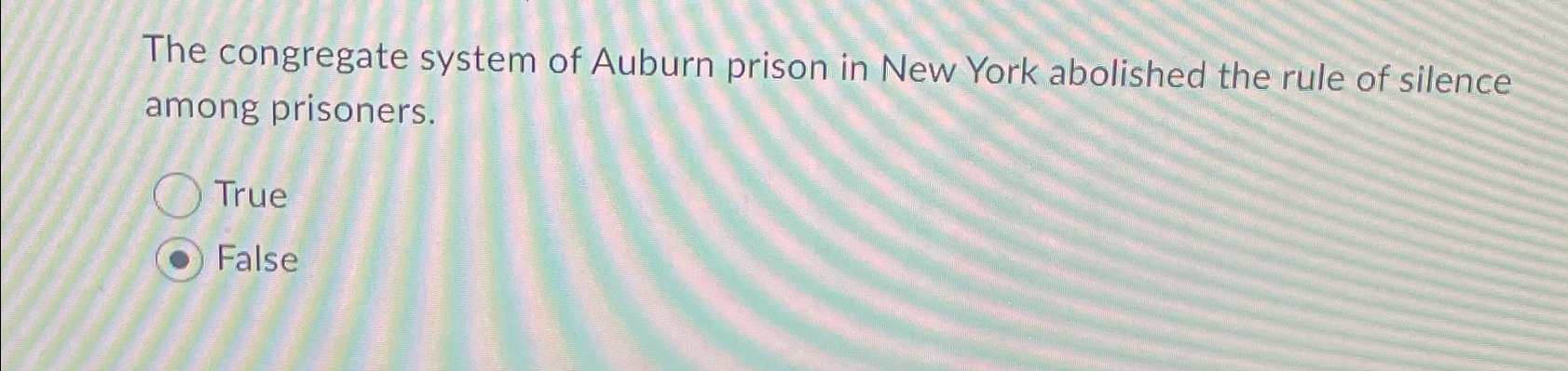 Solved The congregate system of Auburn prison in New York | Chegg.com