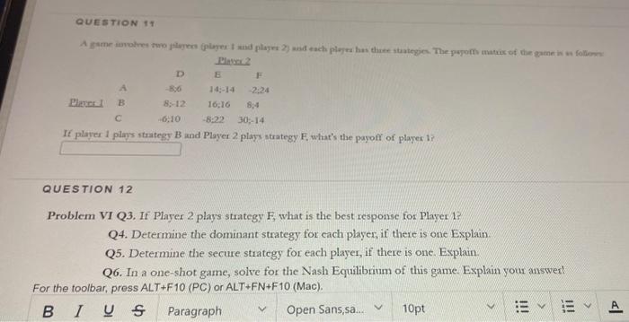 Solved If player 1 plays strategy B and Player 2 plays | Chegg.com
