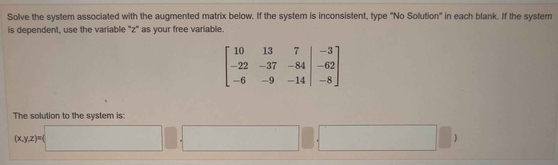 Solved Solve the system associated with the augmented matrix | Chegg.com