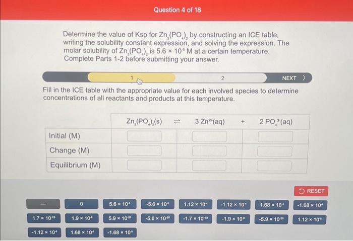 Determine the value of Ksp for Zn3(PO4)2 by | Chegg.com