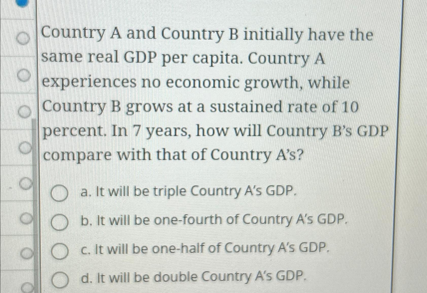 Solved Country A and Country B initially have the same real | Chegg.com