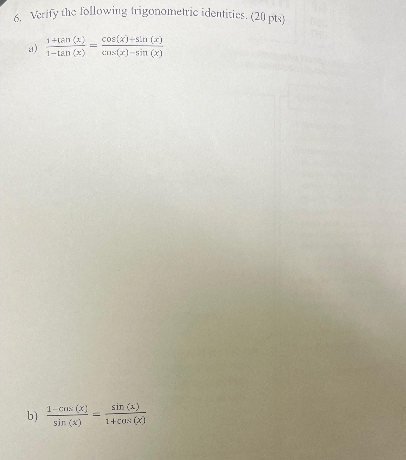 Solved Verify the following trigonometric identities. (20 | Chegg.com