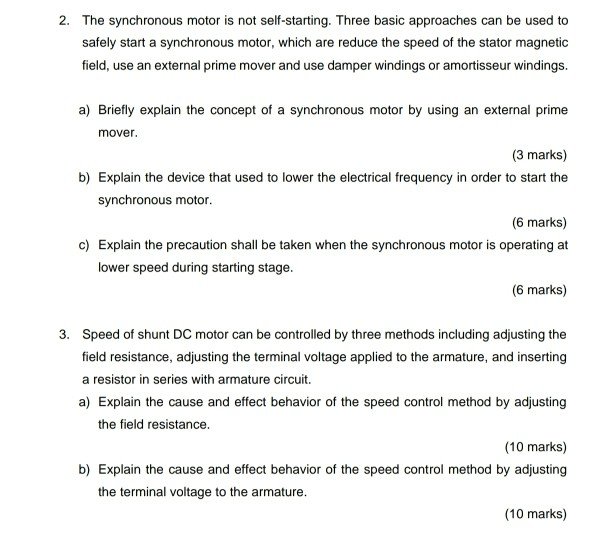 Solved 2 The Synchronous Motor Is Not Self Starting Three
