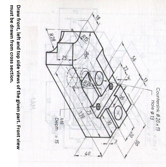 Solved Draw front, left and top side views of the given | Chegg.com