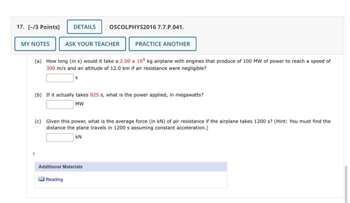 Solved 17. (-/3 Points) DETAILS OSCOLPHYS2016 7.7.P.041. MY | Chegg.com Solved 17. (-/3 Points) DETAILS OSCOLPHYS2016 7.7.P.041. MY | Chegg.com