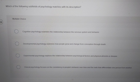 Solved Which of the following subfields of psychology | Chegg.com