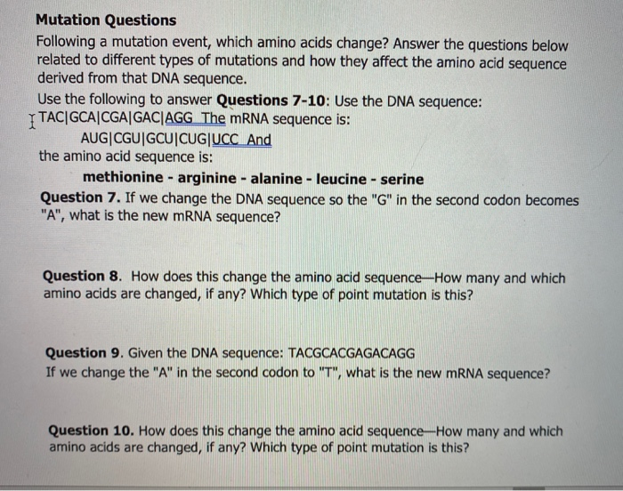 Solved Mutation Questions Following a mutation event, which | Chegg.com