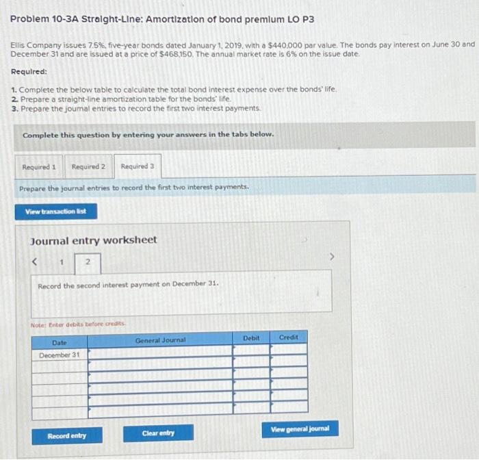 Solved Problem 10-3A Straight-Line: Amortization of bond | Chegg.com
