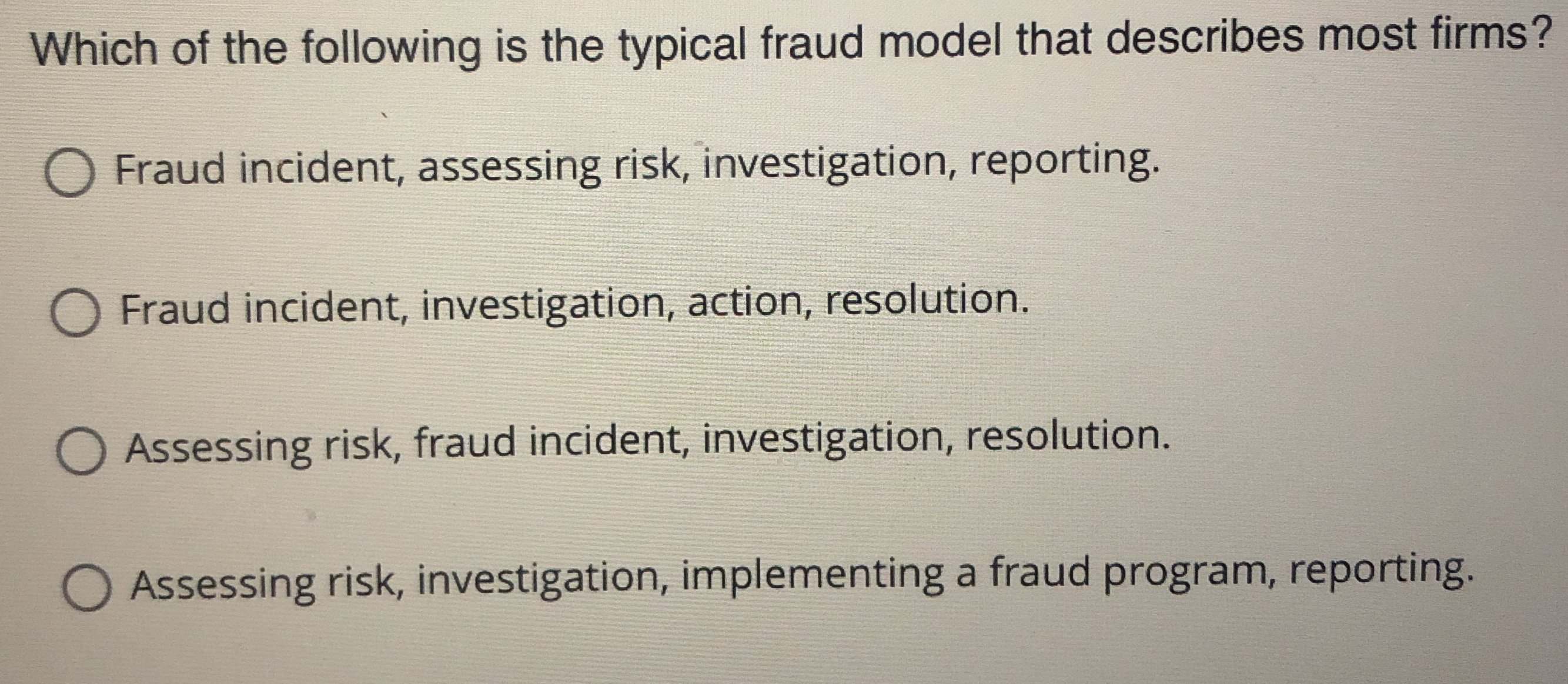 Solved Which of the following is the typical fraud model | Chegg.com