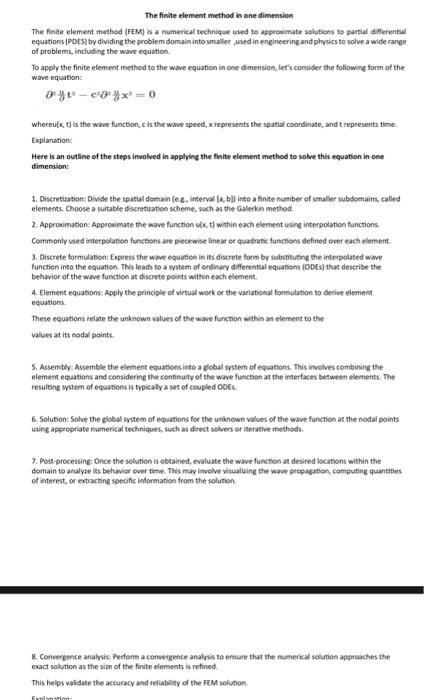 Write an example of finite element method in one | Chegg.com