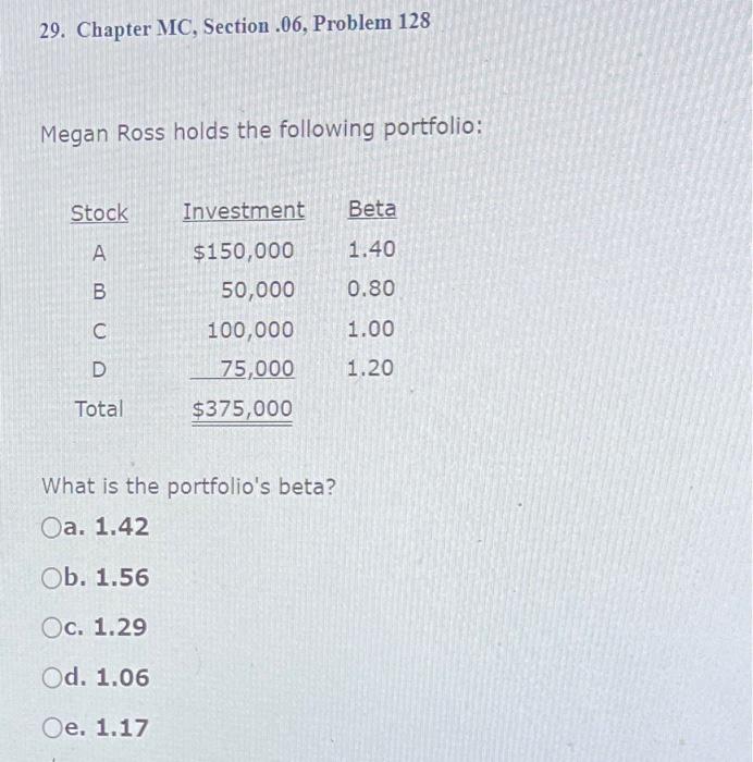 Solved 29. Chapter MC, Section .06, Problem 128 Megan Ross | Chegg.com
