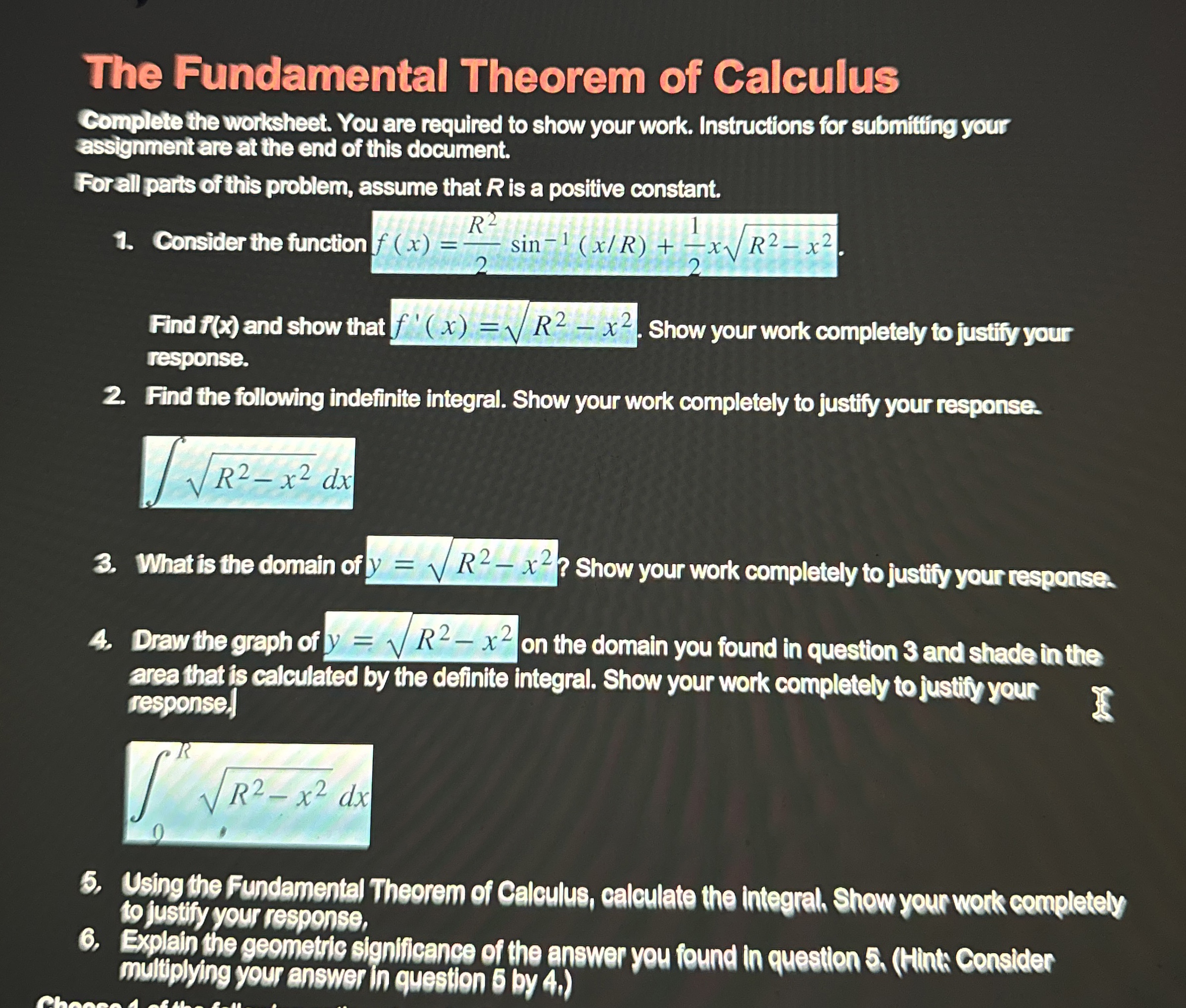 Solved The Fundamental Theorem of CalculusComplete the | Chegg.com