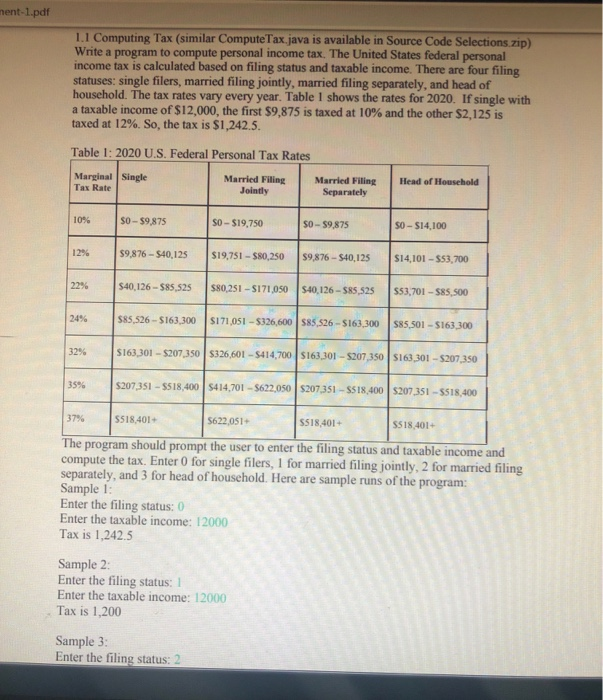 Solved nent-1.pdf 1.1 Computing Tax (similar ComputeTax.java | Chegg.com
