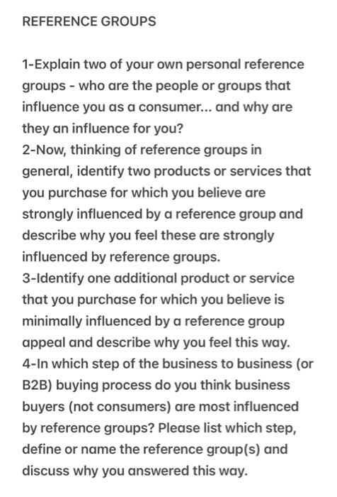 Solved REFERENCE GROUPS 1-Explain two of your own personal | Chegg.com