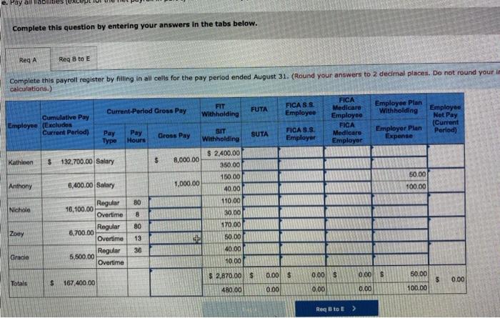 Solved Exercise 11-21A (Algo) Preparing payroll register and | Chegg.com