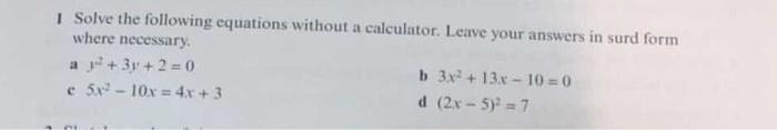 Solved 1 Solve the following equations without a calculator. | Chegg.com