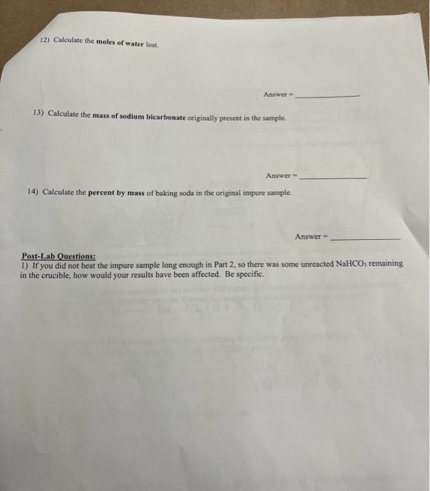 Solved Data Table for Part 2: Analysis of an Impure Sample | Chegg.com