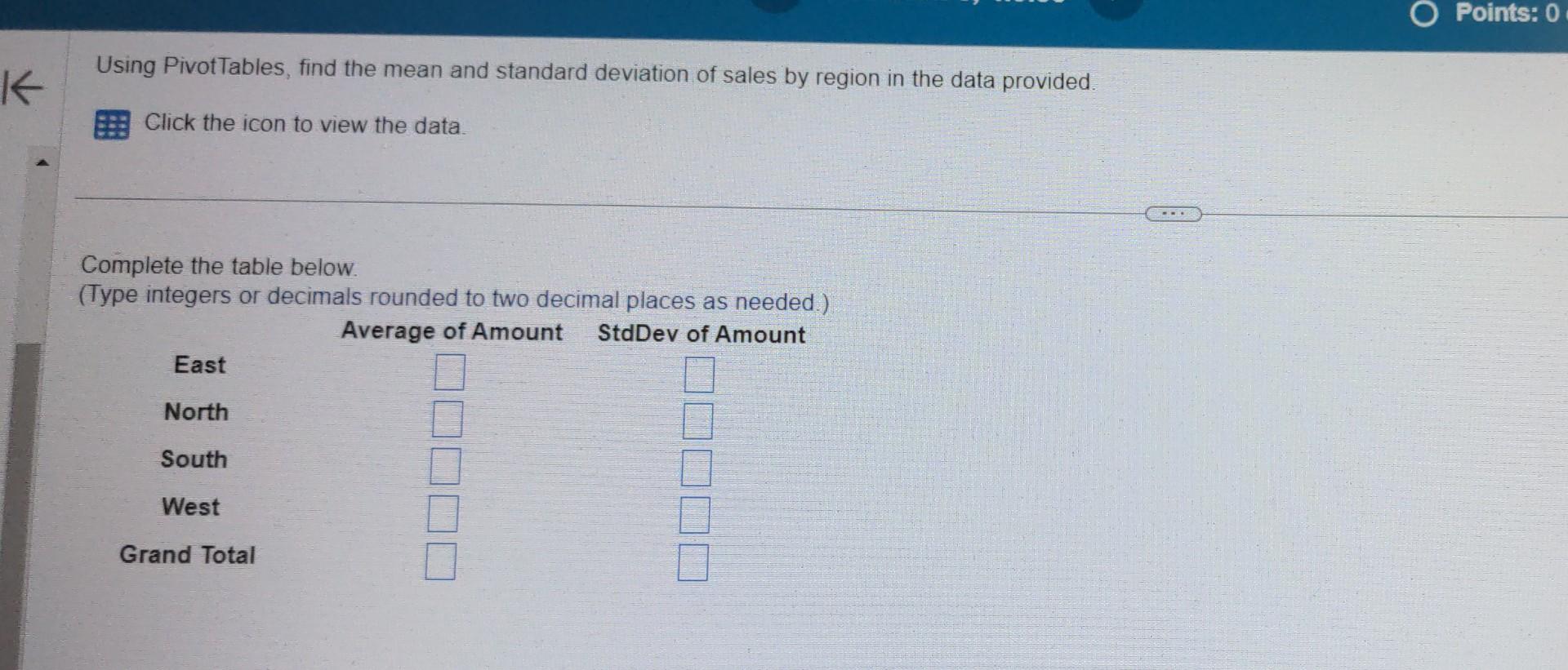 Solved Using PivotTables, find the mean and standard | Chegg.com