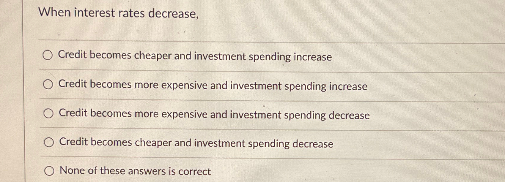 Solved When Interest Rates Decreasecredit Becomes Cheaper 3159