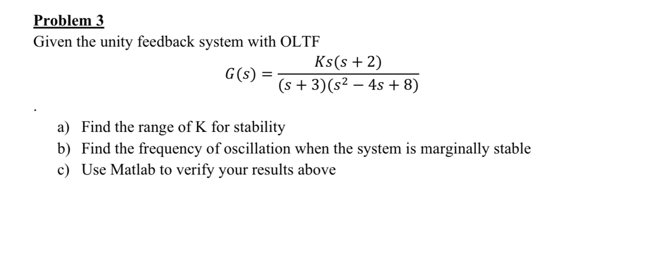 Solved Problem 3Given the unity feedback system with | Chegg.com