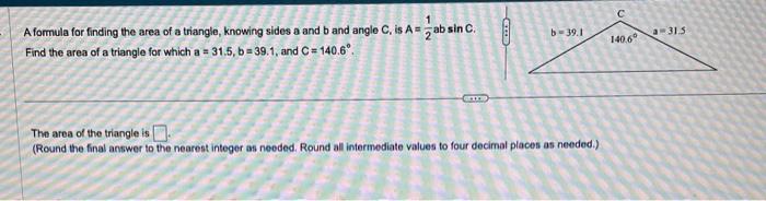 Solved A formula for finding the area of a triangle, knowing | Chegg.com