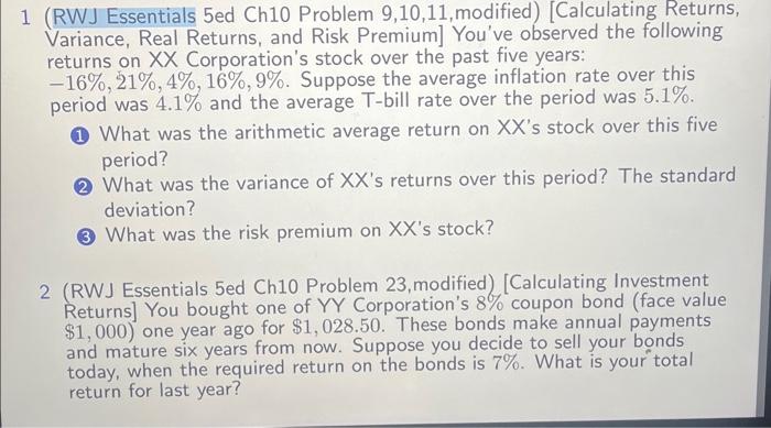 Solved 1 (RWJ Essentials 5ed Ch10 Problem 9,10,11, modified) | Chegg.com