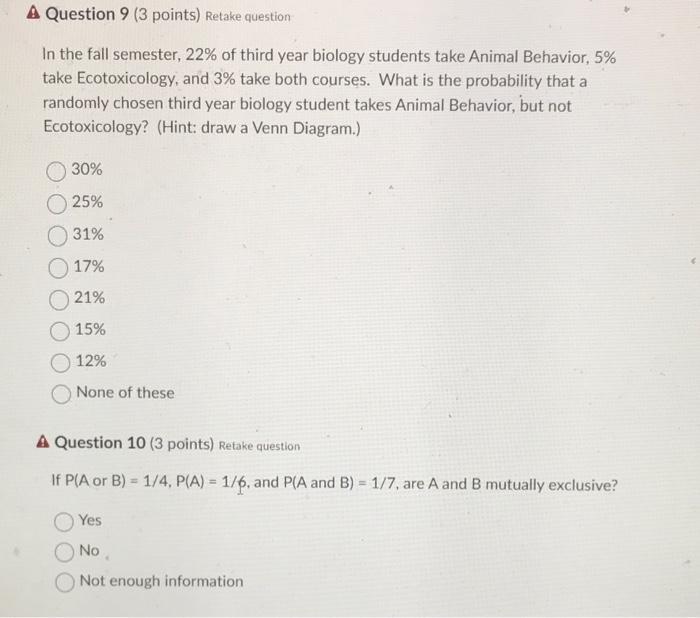 Solved In the fall semester, 22% of third year biology | Chegg.com