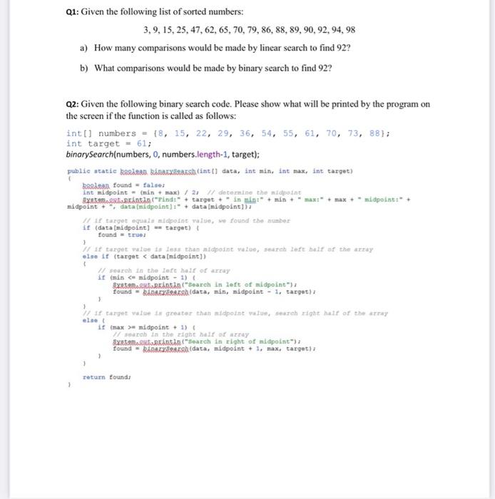 Solved Q1: Given the following list of sorted numbers: | Chegg.com