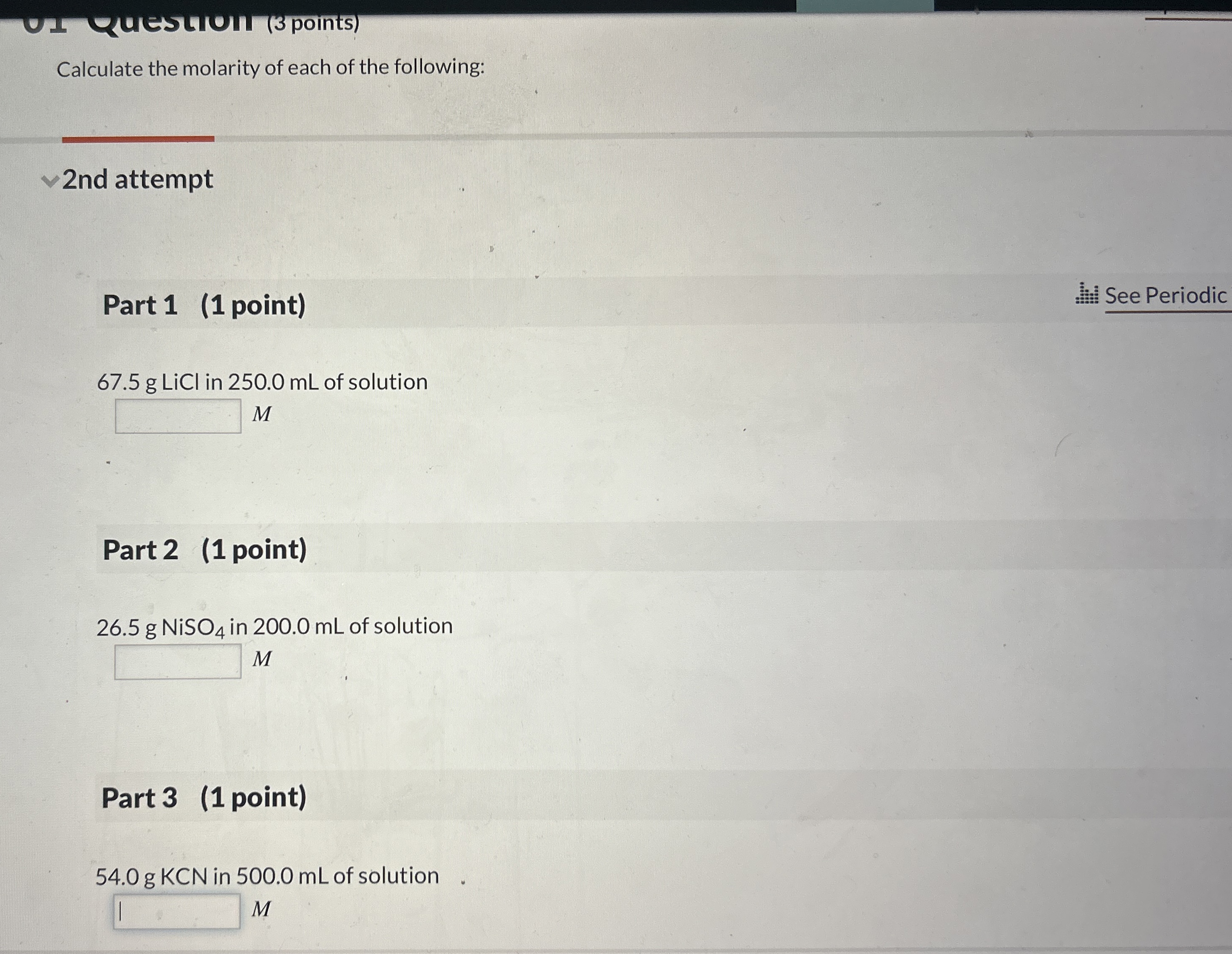 Solved Calculate the molarity of each of the following:2nd | Chegg.com