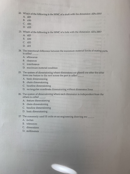 Solved 22. Which of the following is the MMC of a shaft with | Chegg.com