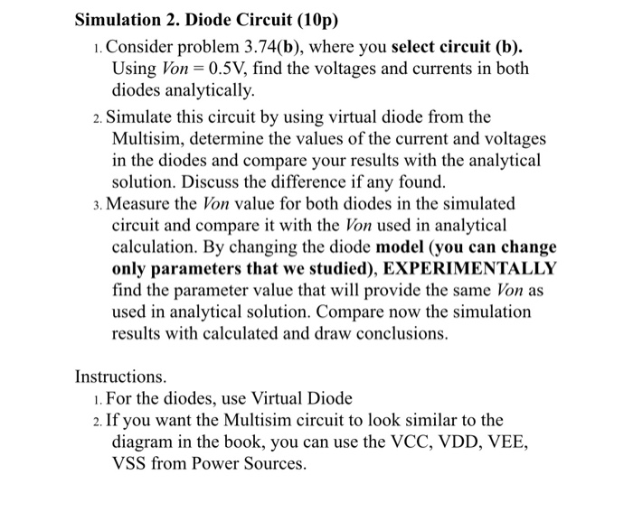 Solved Simulation 2. Diode Circuit (10p) 1. Consider problem | Chegg.com