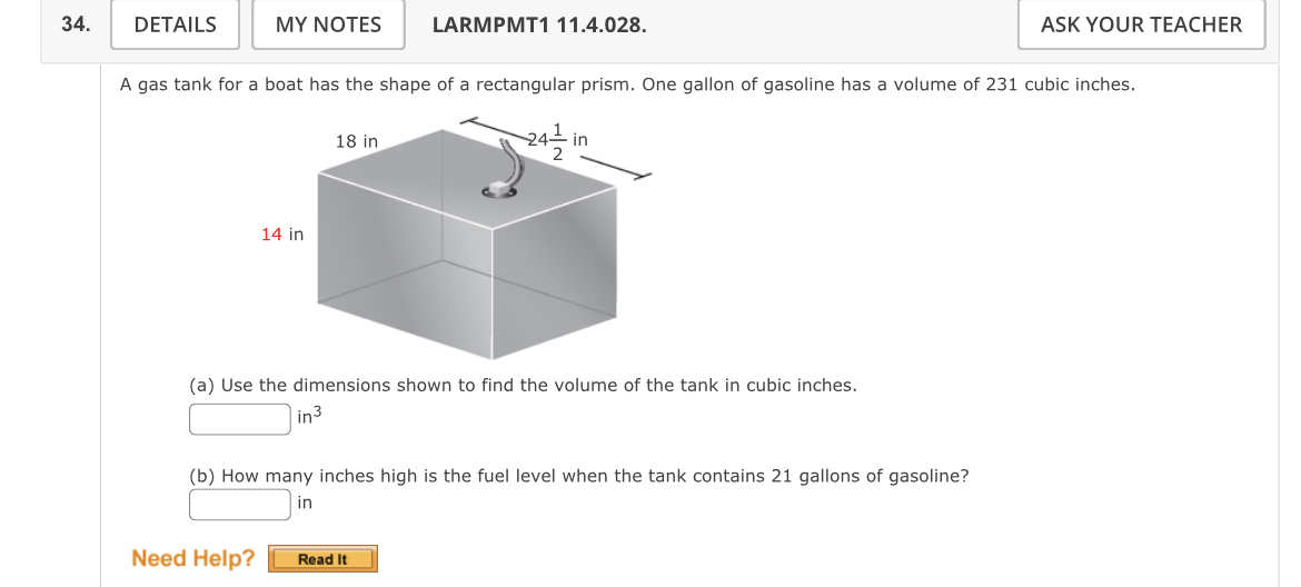 Solved LARMPMT1 11.4.028.ASK YOUR TEACHERA gas tank for a | Chegg.com