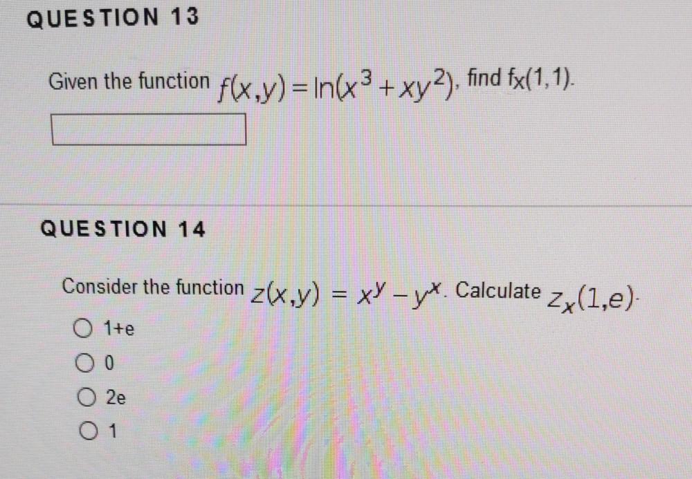 Solved QUESTION 13 Given the function f(x,y) = ln(x3 + xy2), | Chegg.com