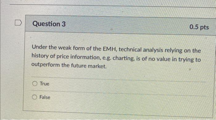 Solved Under the weak form of the EMH, technical analysis | Chegg.com