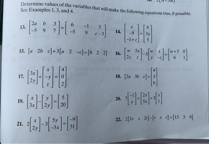 Solved Determine values of the variables that will make the | Chegg.com