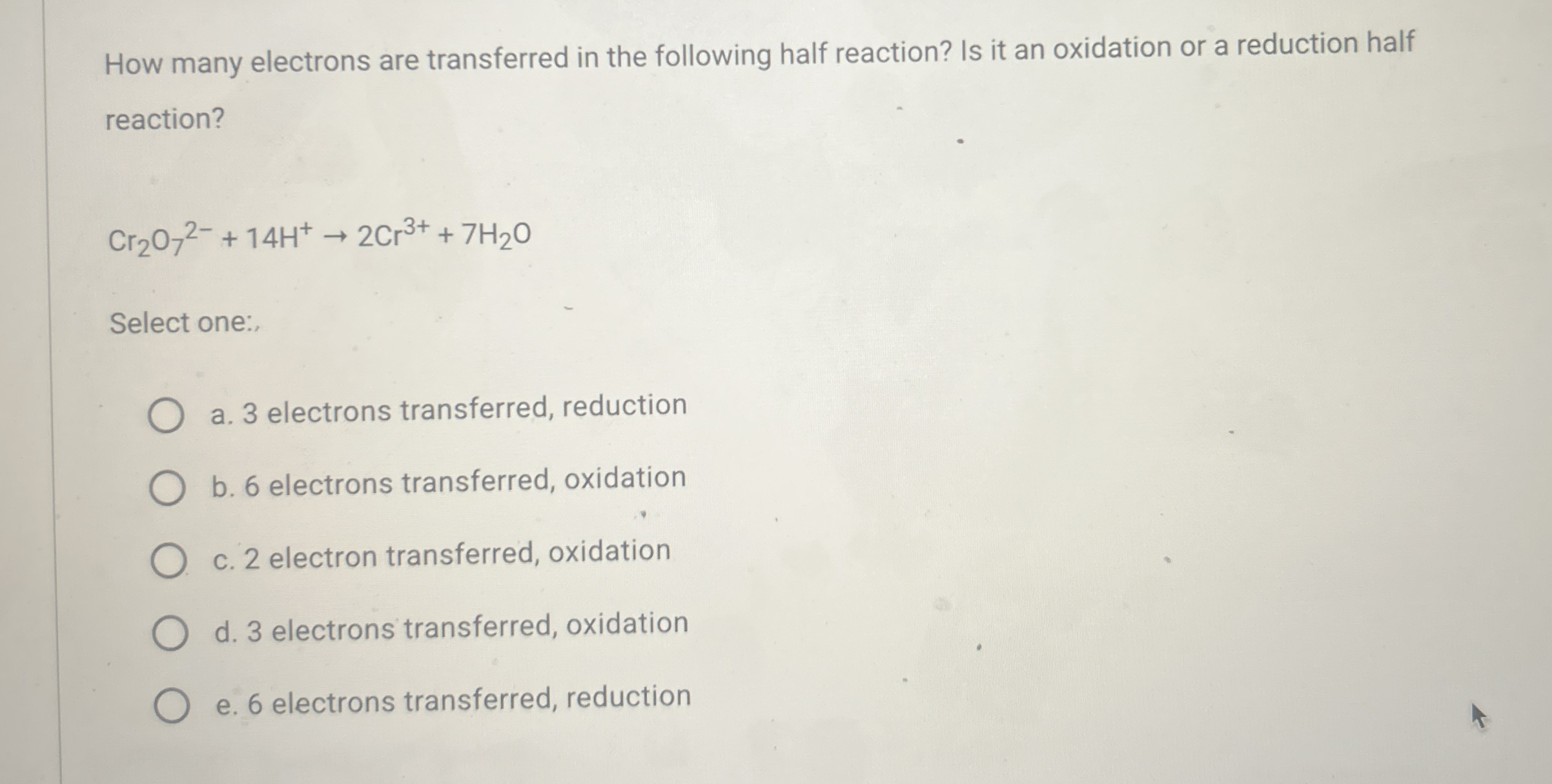 Solved How many electrons are transferred in the following | Chegg.com