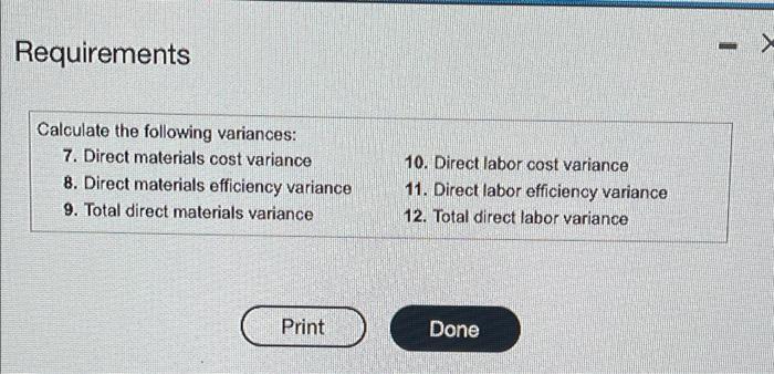 Solved Data table X Direct materials cost standard Direct | Chegg.com