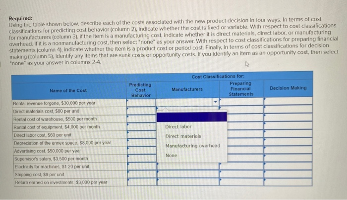 Solved 1 Exercise 1-14 Cost Classification (L01-2, L01-3, | Chegg.com