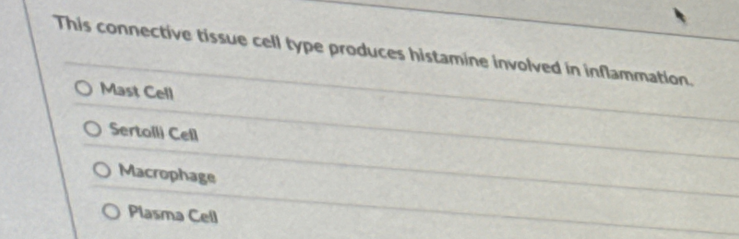 Solved This connective tissue cell type produces histamine | Chegg.com