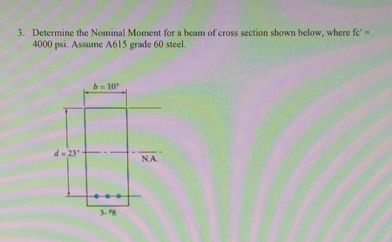 Solved 3. Determine the Nominal Moment for a beam of cross | Chegg.com