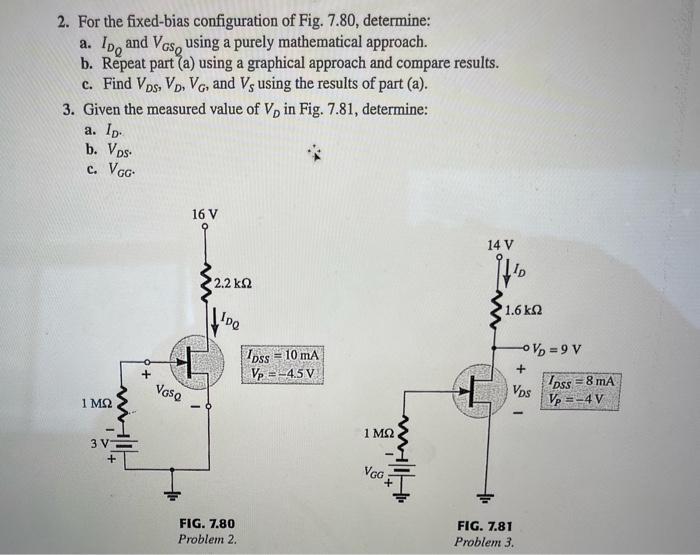 Solved 2. For the fixed-bias configuration of Fig. 7.80, | Chegg.com