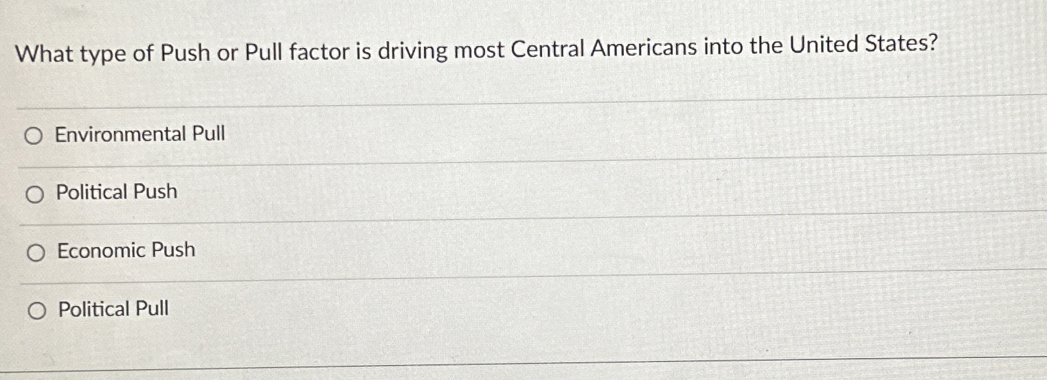 Solved What type of Push or Pull factor is driving most | Chegg.com