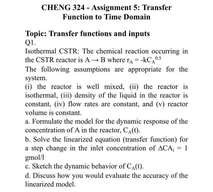 Solved CHENG 324 - Assignment 5: Transfer Function to Time | Chegg.com