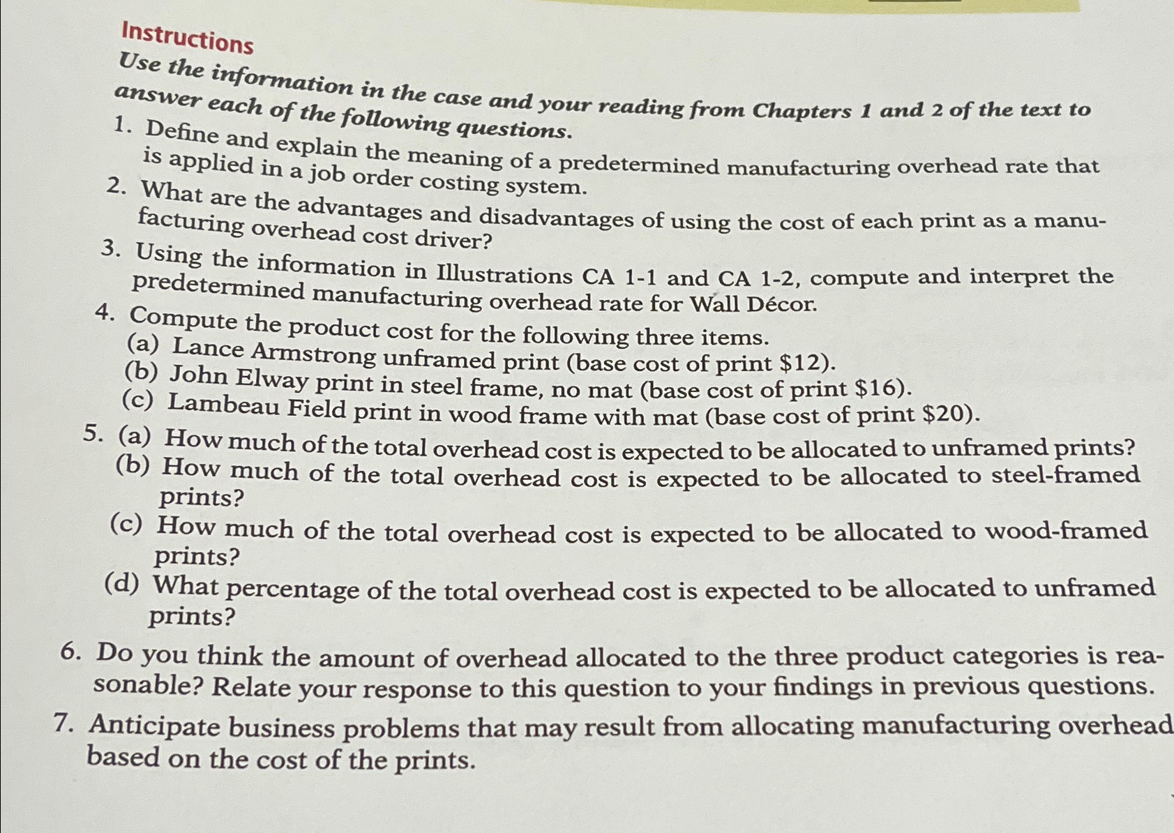Solved InstructionsUse the information in the case and your | Chegg.com