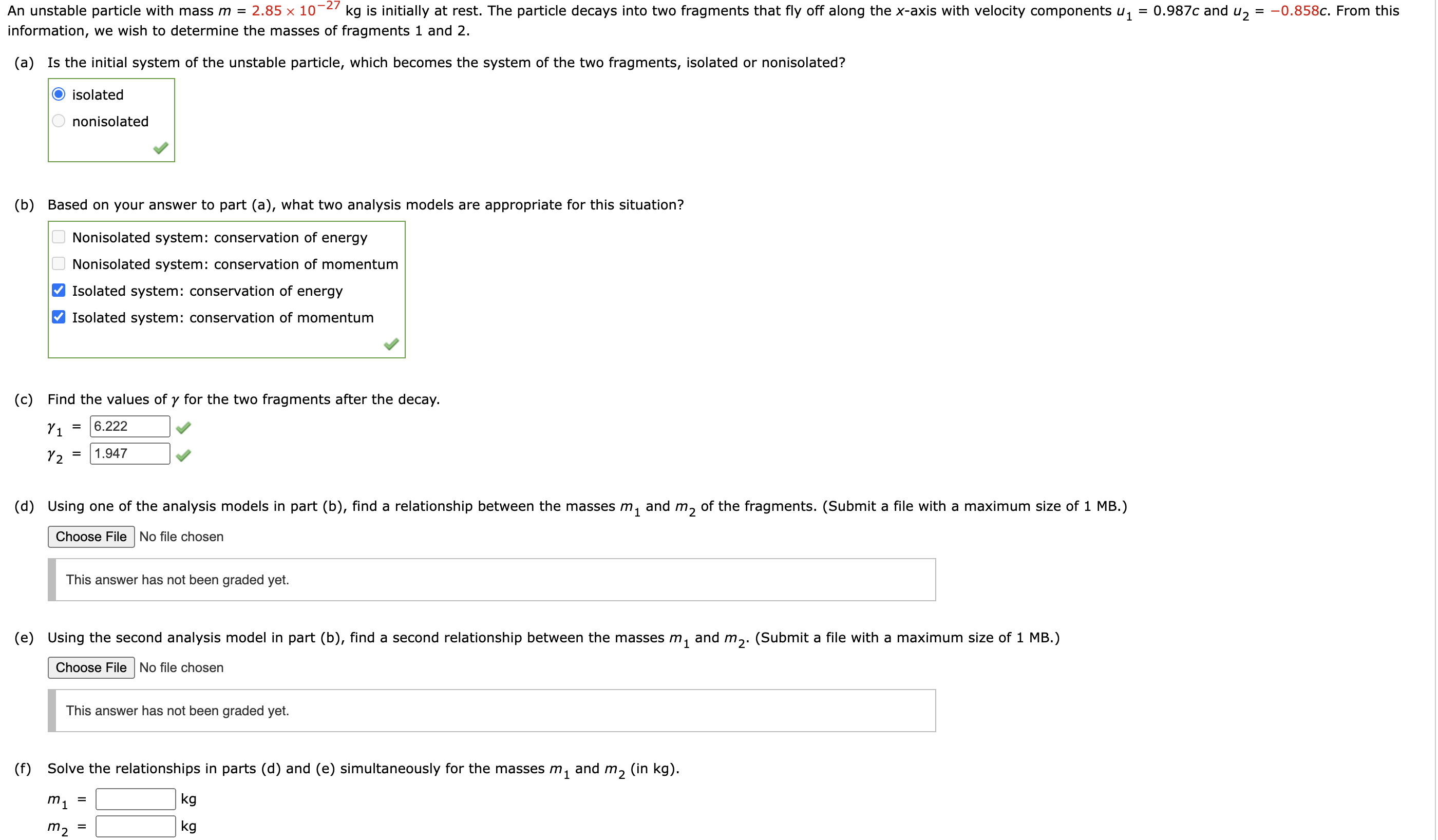 Solved I need help with part f! ﻿ An unstable particle | Chegg.com