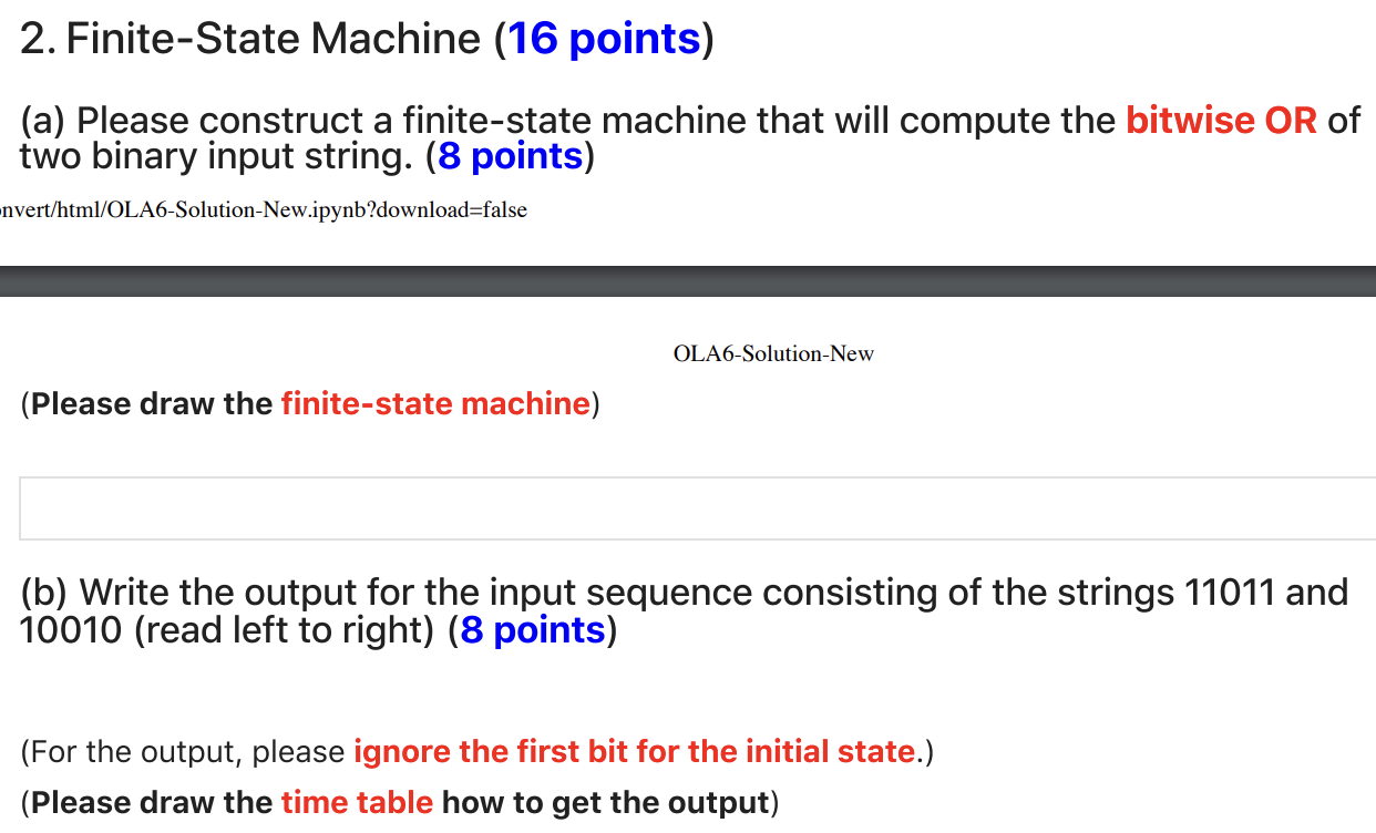 Solved Finite-State Machine (16 ﻿points)(a) ﻿Please | Chegg.com